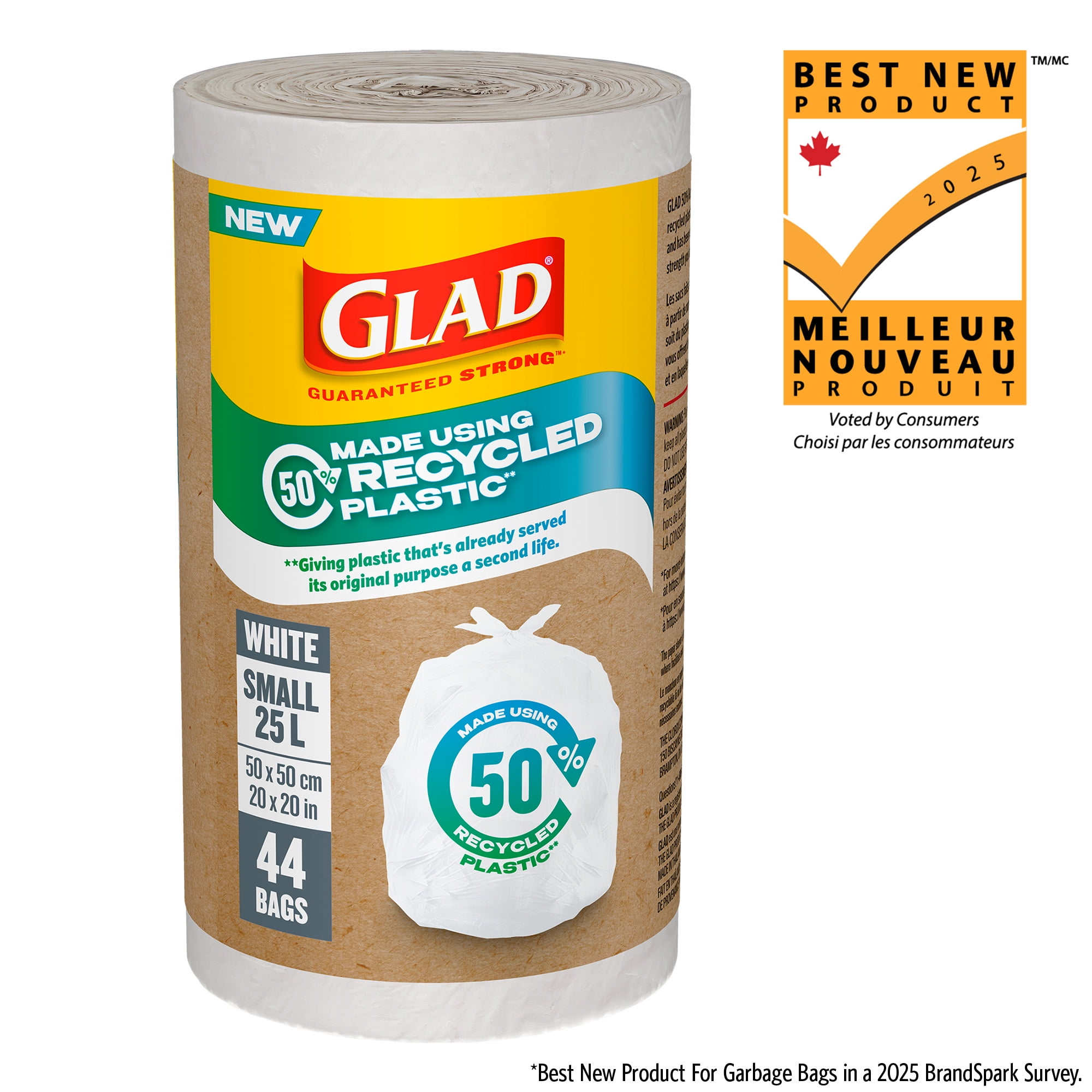 Glad White Garbage Bags - Small 25 Litres - Made using 50% Recycled ...