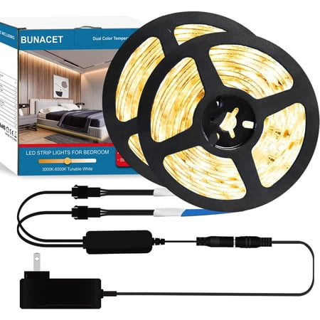 52ft White LED Strip Lights with Remote (26ft/Roll) Warm White Bright ...