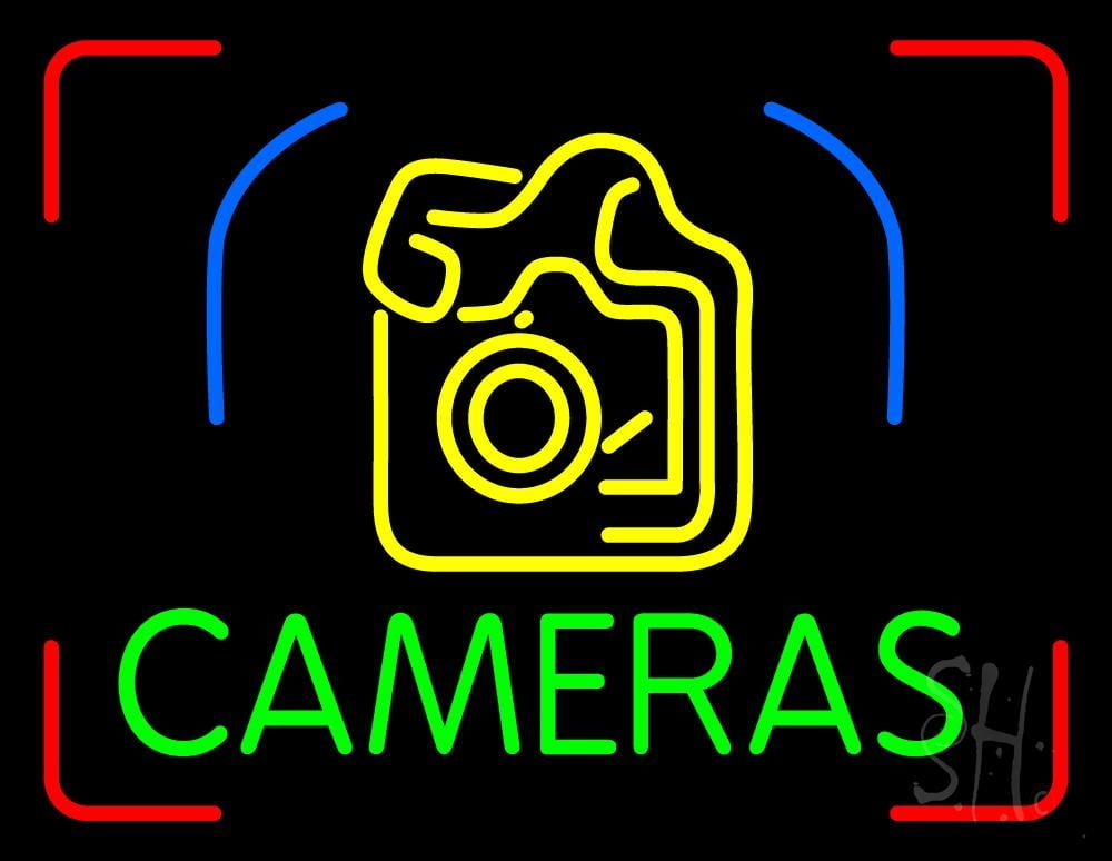 Blue Cameras With Logo LED Neon Sign 15 x 19 - inches, Clear Edge Cut ...