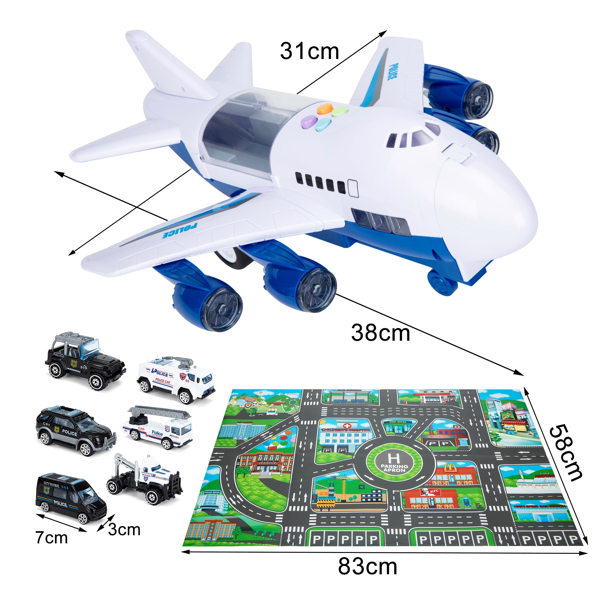 Car Toys Set with Transport Cargo Airplane, Educational Vehicles Car ...