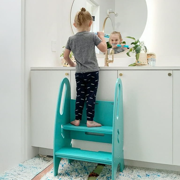 Little Partners 3 in 1 Growing Step Stool Toddler Tower Helper Step Stool Wooden Toddler Standing Stool for Bathroom or Kitchen Anti Slip Feet