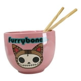 Furrybones Maneki Neko Cat Skeleton Pink Porcelain Bowl With Chopsticks ...