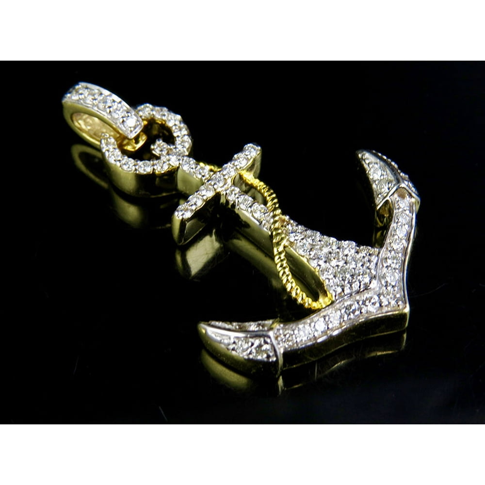 Jewelry Unlimited - Men's Solid 10K Yellow Gold Diamond Anchor Ankh ...