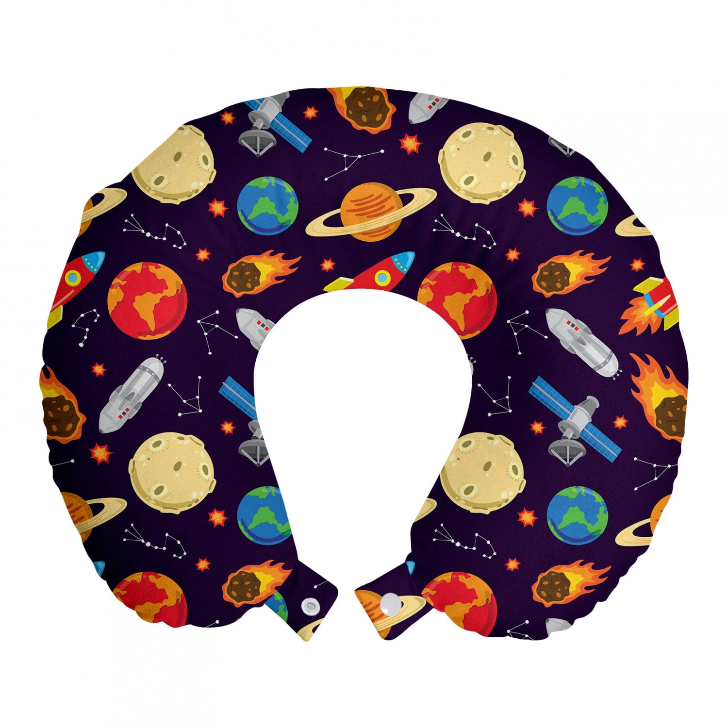 Space Travel Pillow Neck Rest, Universe Themed Illustration with Earth ...