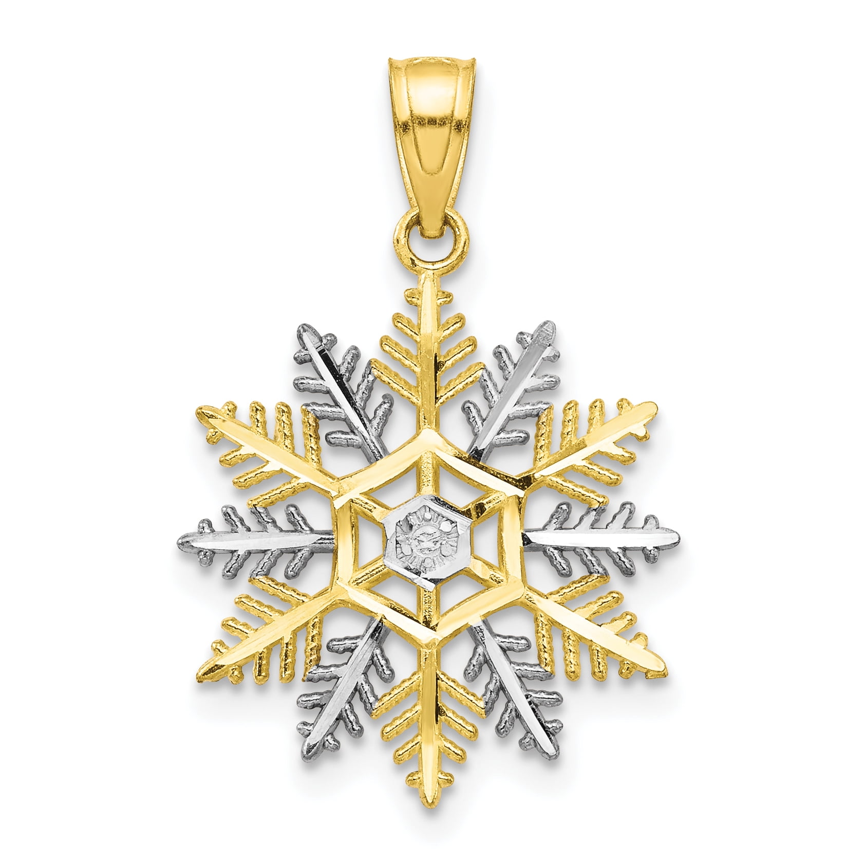 10k Two-Tone Yellow Gold Snowflake Pendant 25 mm x 16 mm - Walmart.com