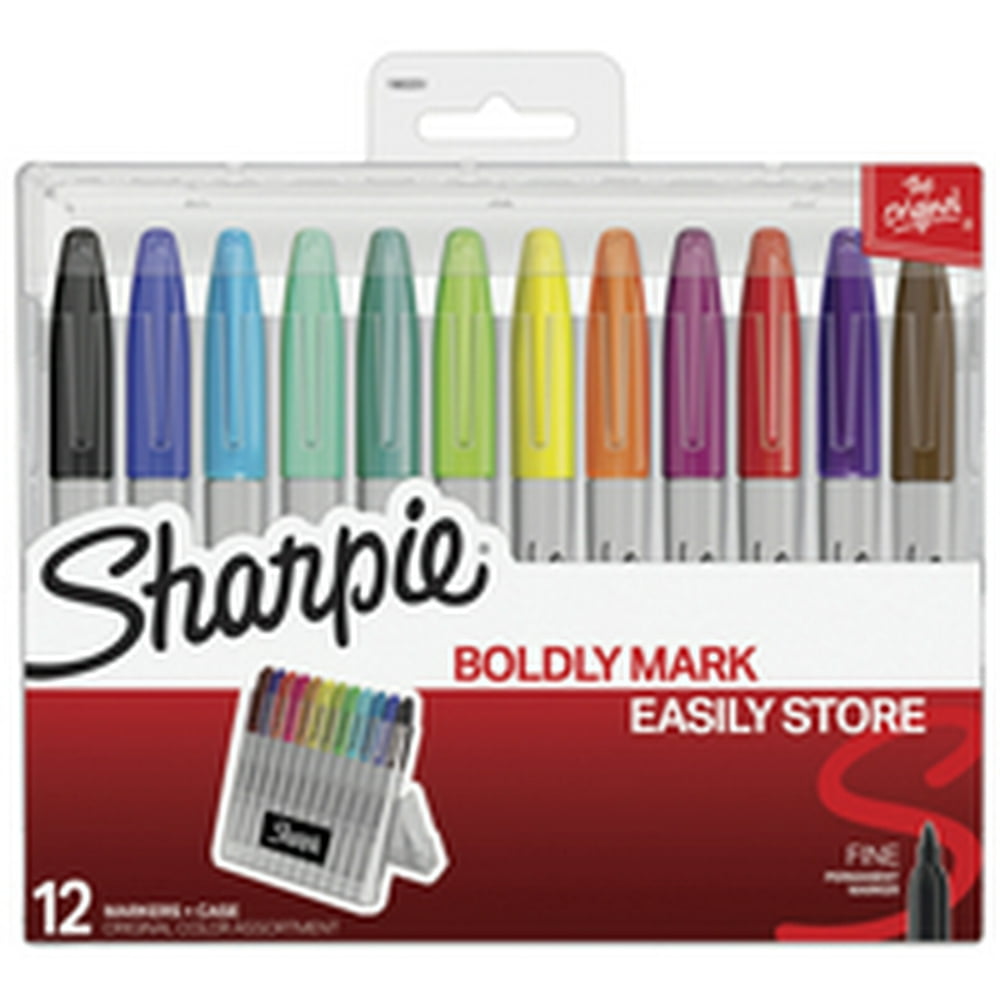 Sharpie Fine Permanent Markers with Hard Case, Original Colors Assorted ...