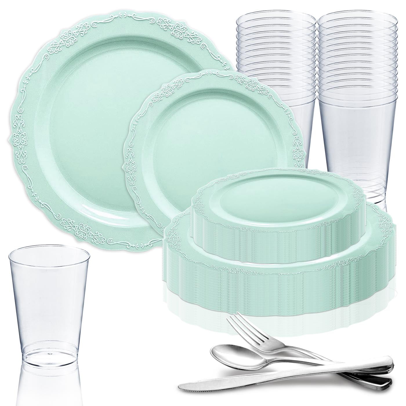 Smarty Turquoise Vintage Disposable Plastic Wedding Value Set (120 ...