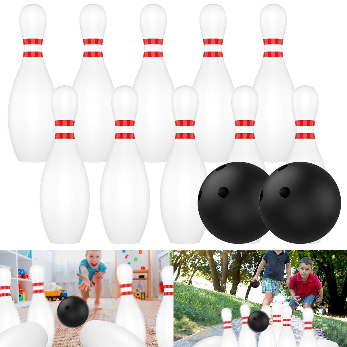 Lieonvis Kids Bowling Set Includes 10 Classical White Pins and 2 Balls ...