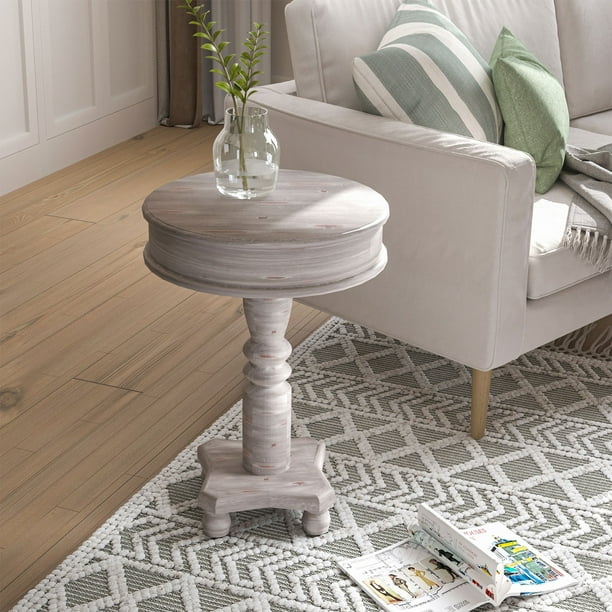 COSIEST Rustic Accent Side Table Grey Wood Pedestal Table Round End ...