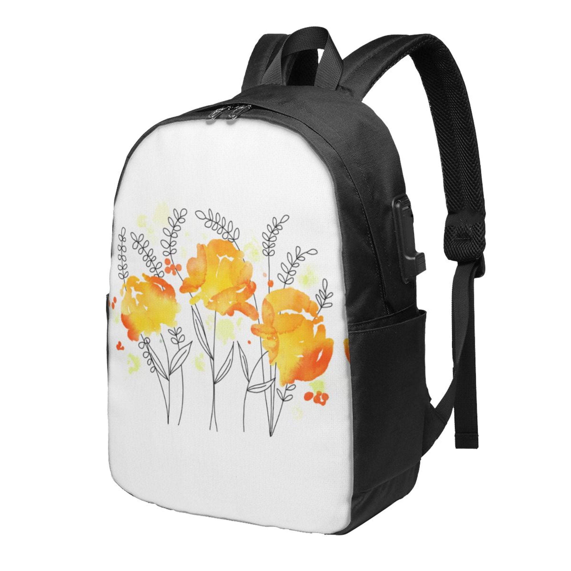 YFYANG 17" Laptop Backpack, Orange Watercolor Flowers Fashion Travel ...