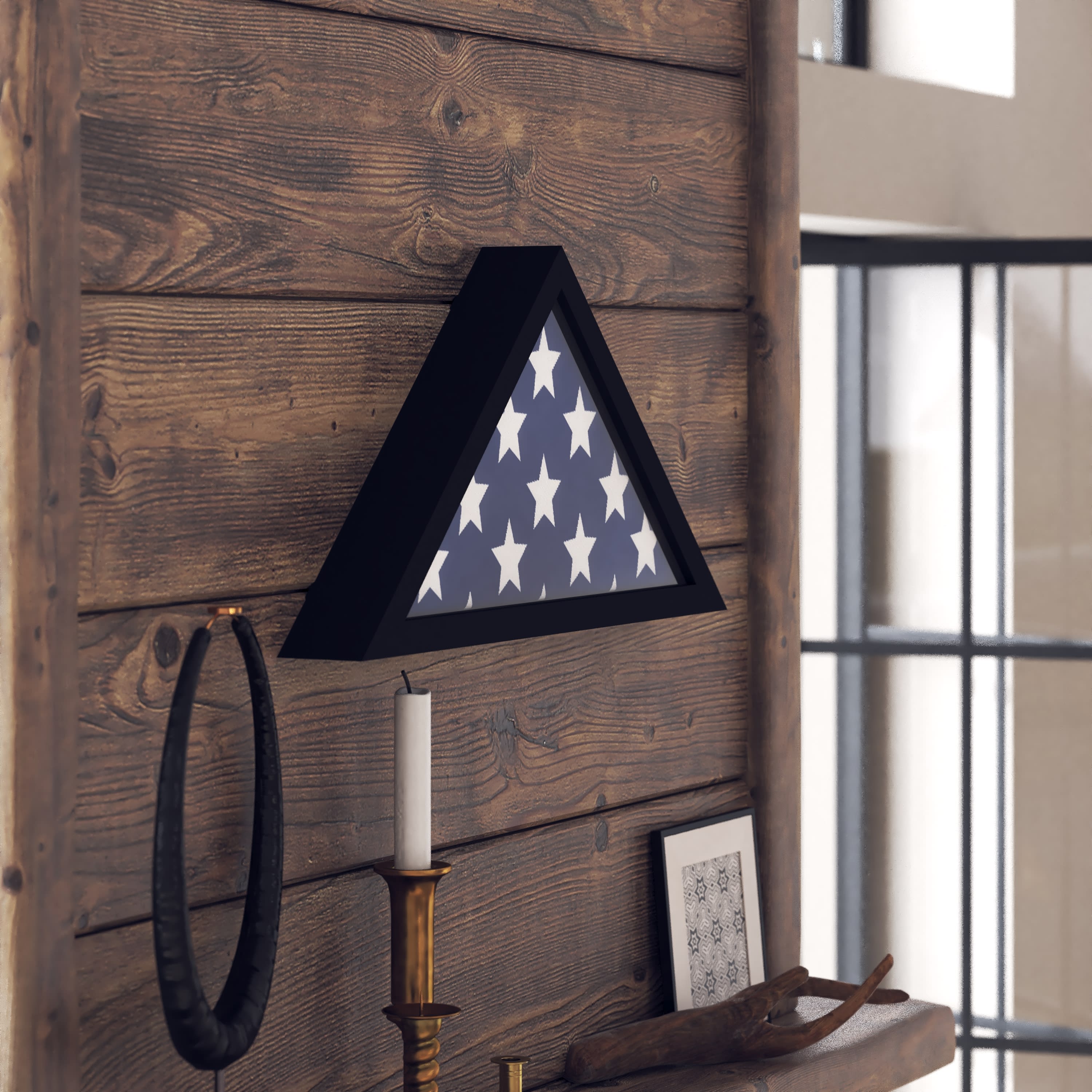 BizChair Rustic Flag Case - SOLID WOOD Military Flag Display Case for 9 ...