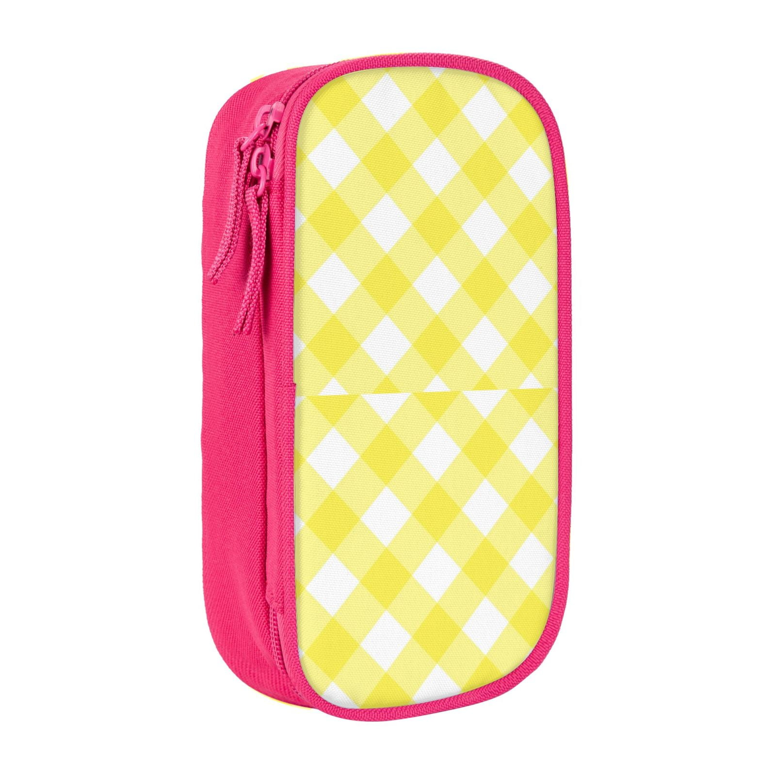 XMXY Gingham Yellow Checkered Pencil Case Cute Aesthetic, Portable ...