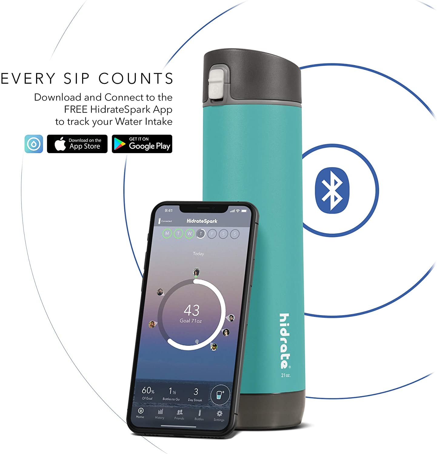 Buy Hidrate Spark Steel Smart Water Bottle, Tracks Water Intake & Glows to Remind You to Stay ...