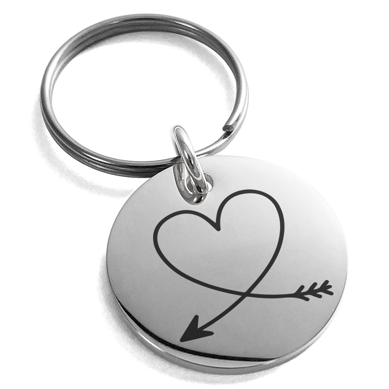 Stainless Steel Heart Love Arrow Engraved Small Medallion Circle Charm ...