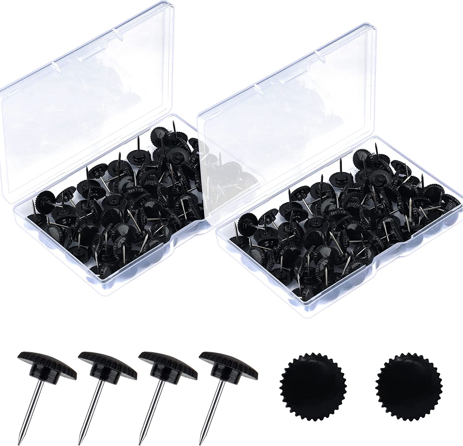 200 Pieces Black Push Pins Plastic Gear Thumb Tacks Small Head Wall ...