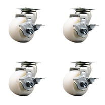4 Inch Nylon Swivel Caster Set with Ball Bearings and Brakes SCC ...