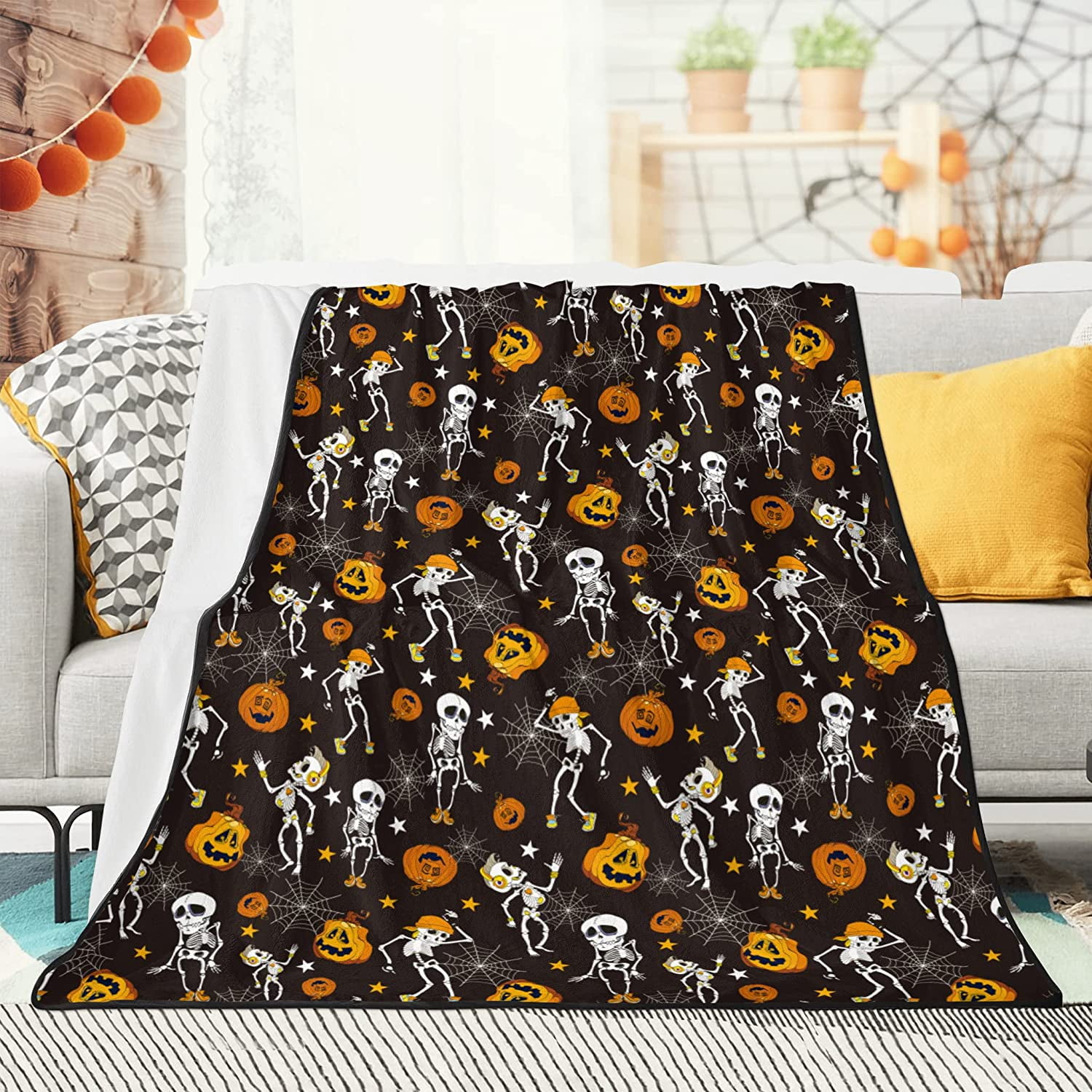 Halloween Fall Throw Blanket for Couch Autumn Black Flannel Fall Decor ...