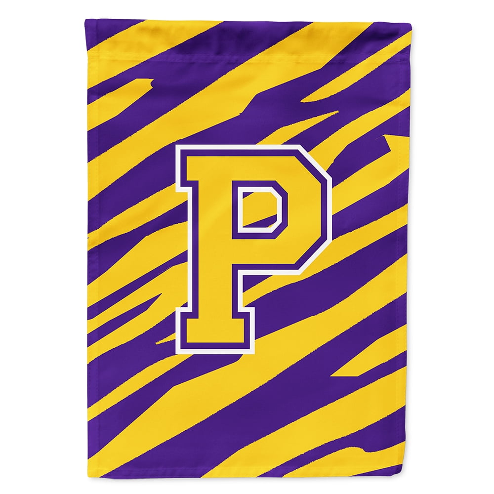 Monogram - Tiger Stripe - Purple Gold Letter P Monogram Initial Flag ...