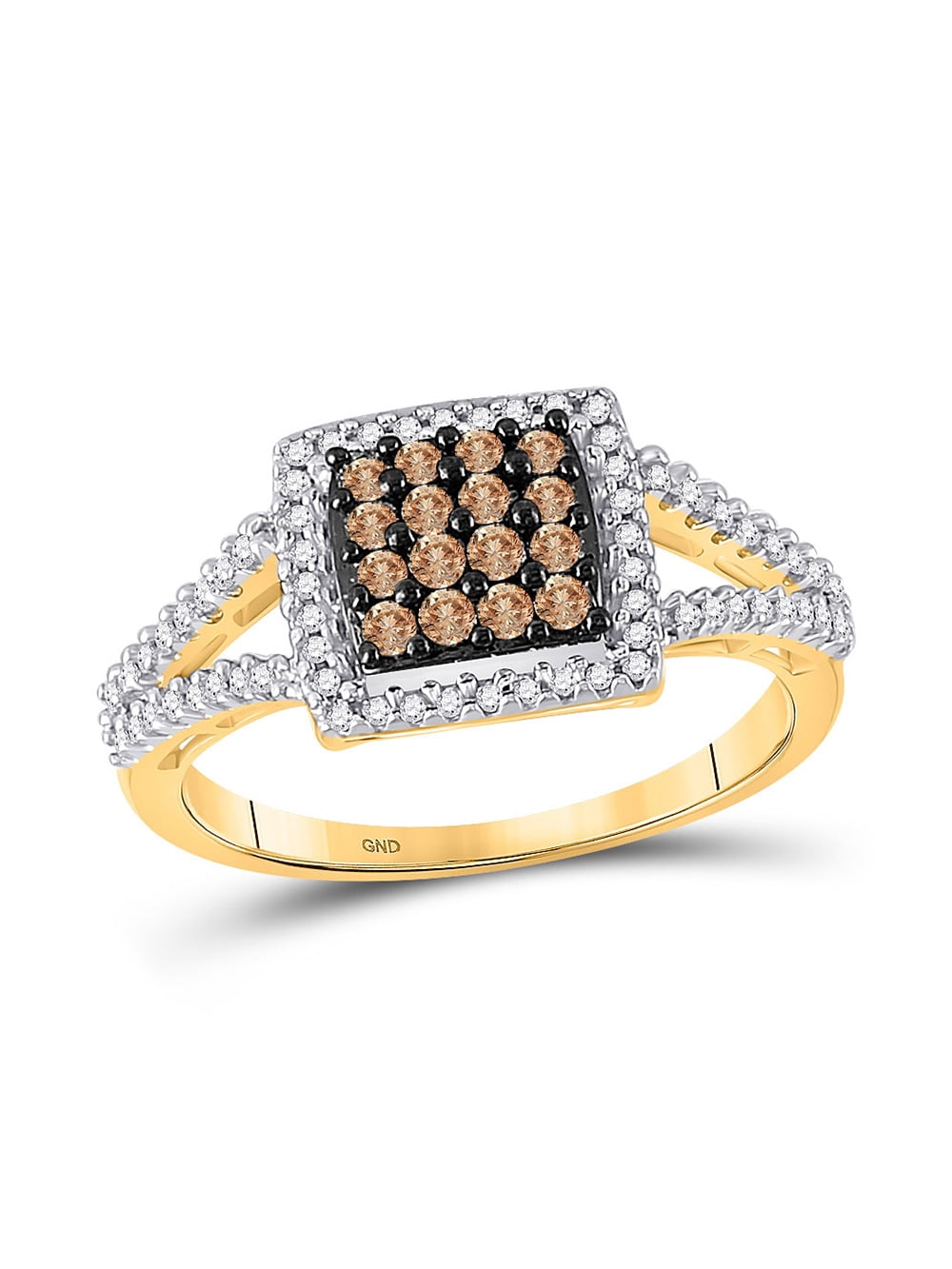 Solid 10k Yellow Gold Round Chocolate Brown Diamond Square Cluster ...
