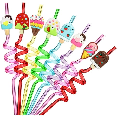 36 Pieces Reusable Ice Cream Straws Plastic Cute Ice Cream Straws ...