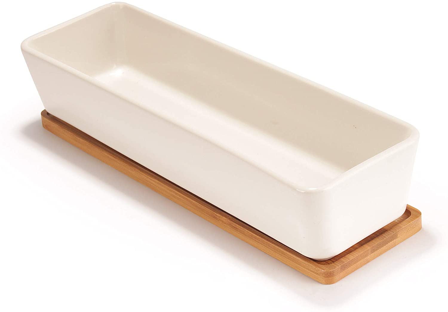 Ceramic Succulent Pots - 1 Pot - Long Rectangle - with Bamboo Tray ...