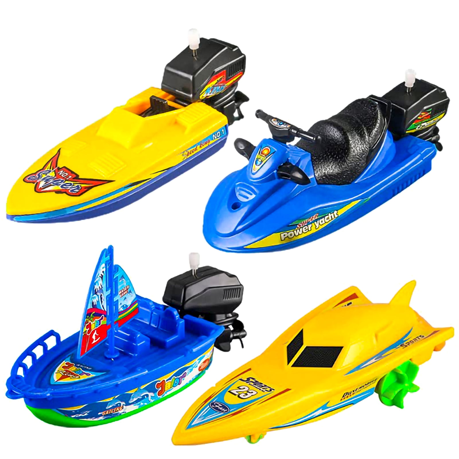 QF INC Wind-up Boat Bathtub Toy Set for Kids, Motorboat, Jet Ski ...