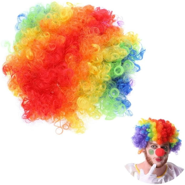 Rainbow Clown Wig and Nose Adult,Funny Jumbo Clown Wigs Fluffy Hair Wig ...