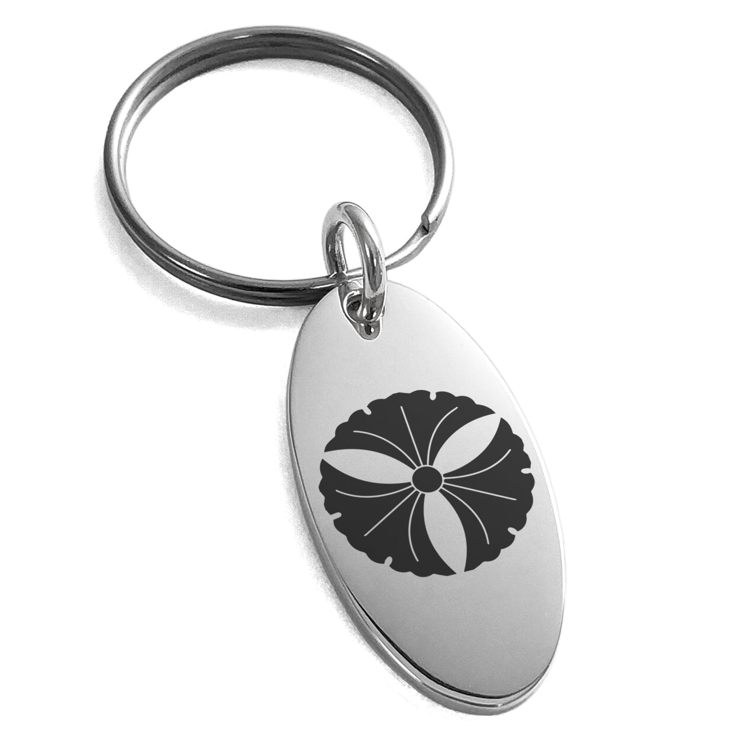 Stainless Steel Tree Ginkgo Leaves Kamon Crest Engraved Small Oval ...