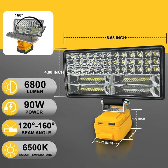 DEWALT DCL050 20V Max LED Area Light, 3 Bright LEDs, 500/250 Lumens ...