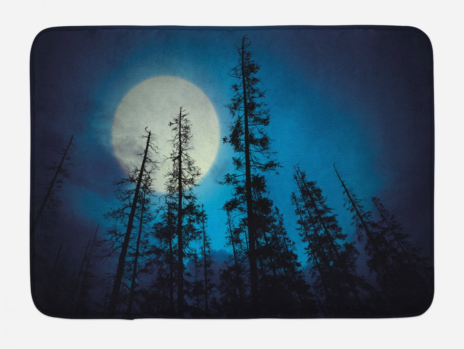 Dark Blue Bath Mat, Low Angle View of Spooky Mysterious Forest with ...
