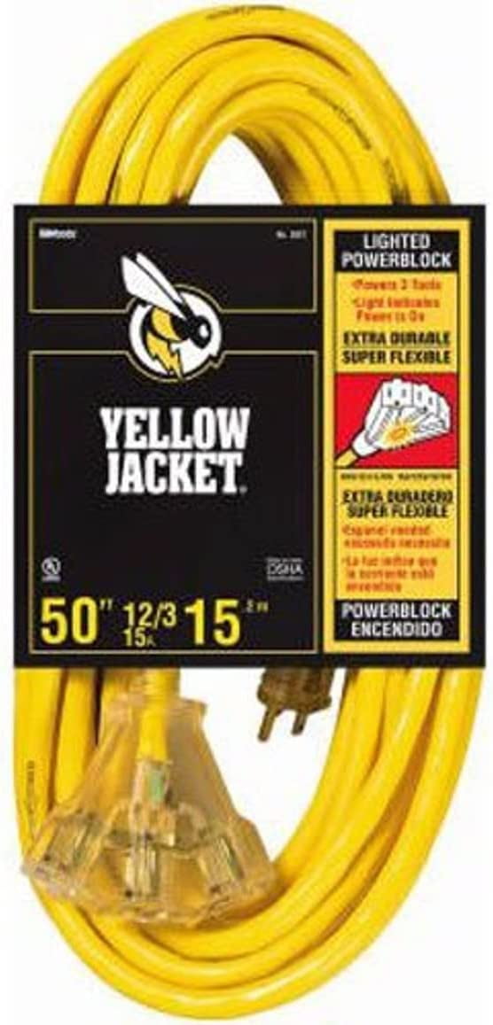 Coleman Cable 12/3 50' Sjtw (3 outlet) Yellow Jacket Lighted End ...
