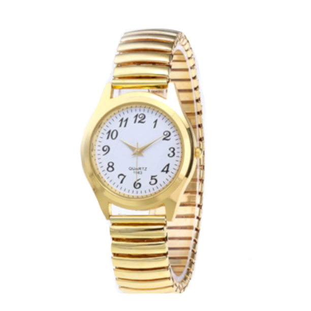 Stainless Steel Metal Stretchband Woman Goldtone White Face Watch-210-G ...