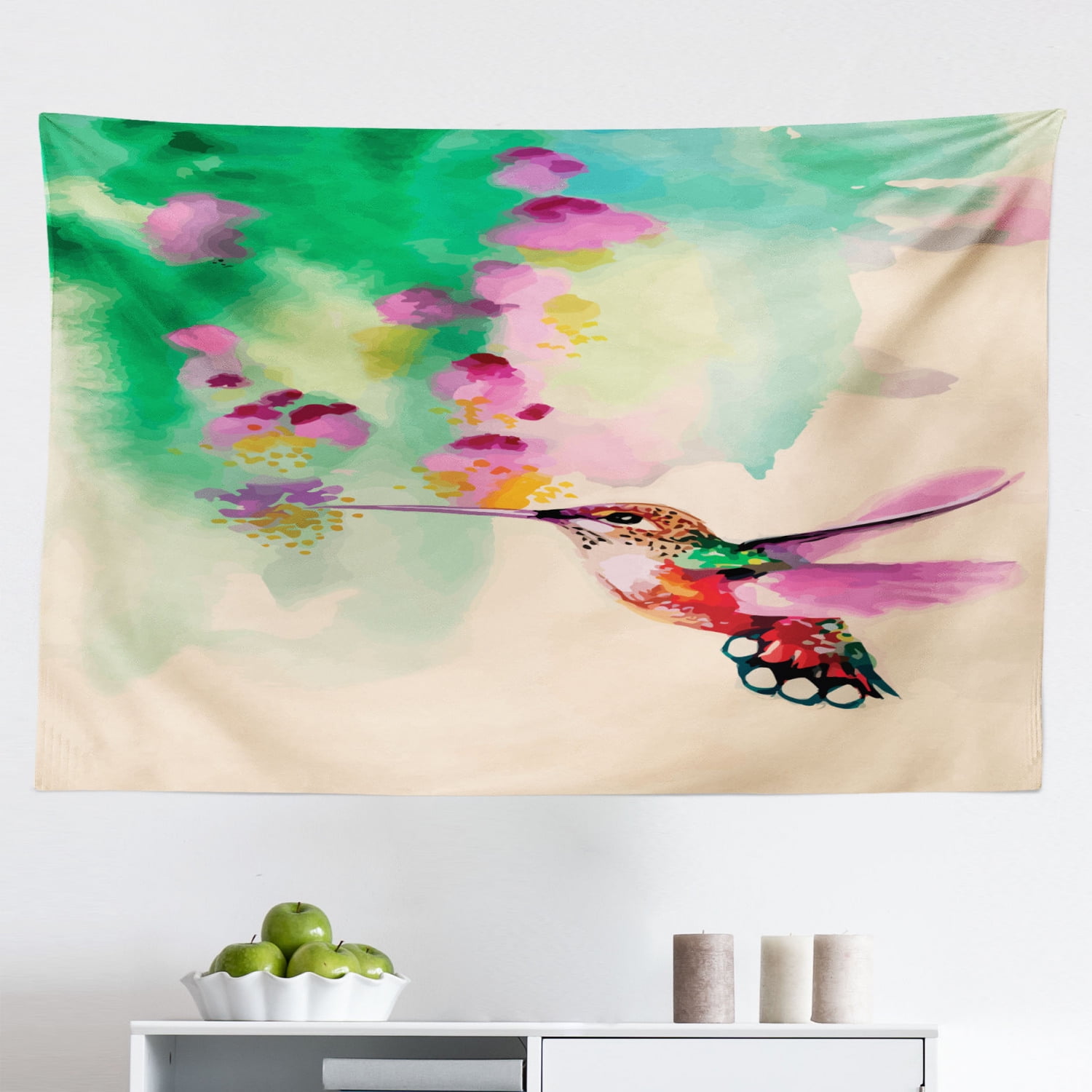 Hummingbird Tapestry, Birds and Hibiscus Flowers Nostalgia Antique ...