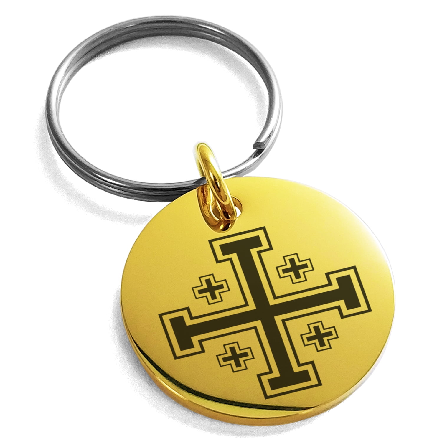 Stainless Steel Jerusalem Cross Engraved Small Medallion Circle Charm ...