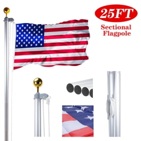 Service First 25 Foot Telescoping Flagpole Kit - Silver Edition ...