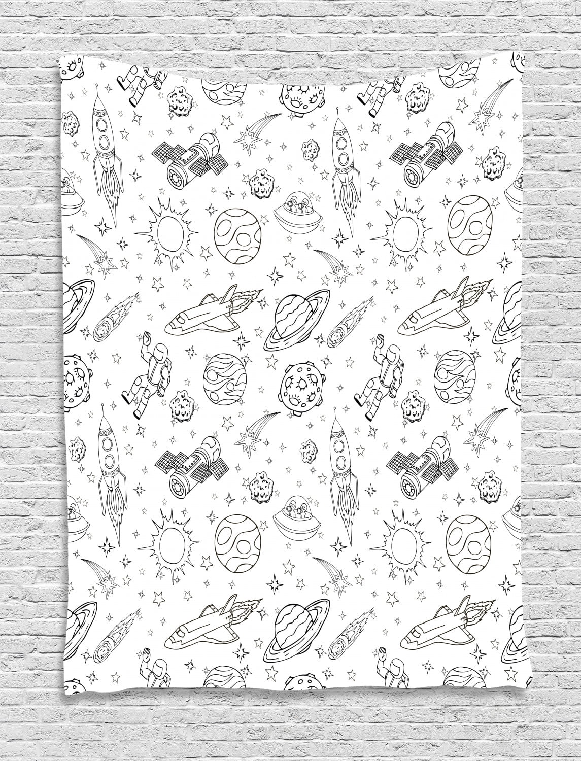 Boy's Tapestry, Doodle Solar System Astronauts Space Crafts and ...