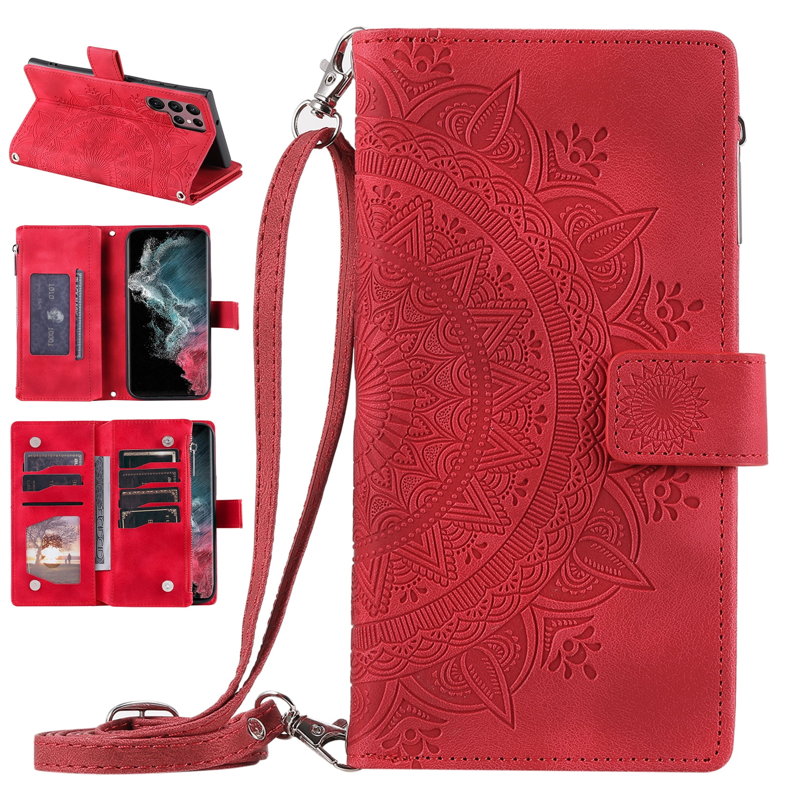 Nalacover for Samsung Galaxy S22 Ultra Embossed Floral Pattern PU ...