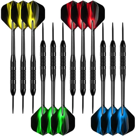 HTAIGUO 12 Pack Steel Tip Darts, Professional 24 Grams Metal Dart Set ...