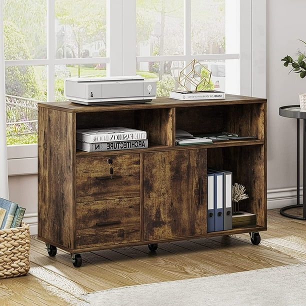 DWVO File Cabinet with 2 Drawers, Industrial Rolling Printer Stand with ...