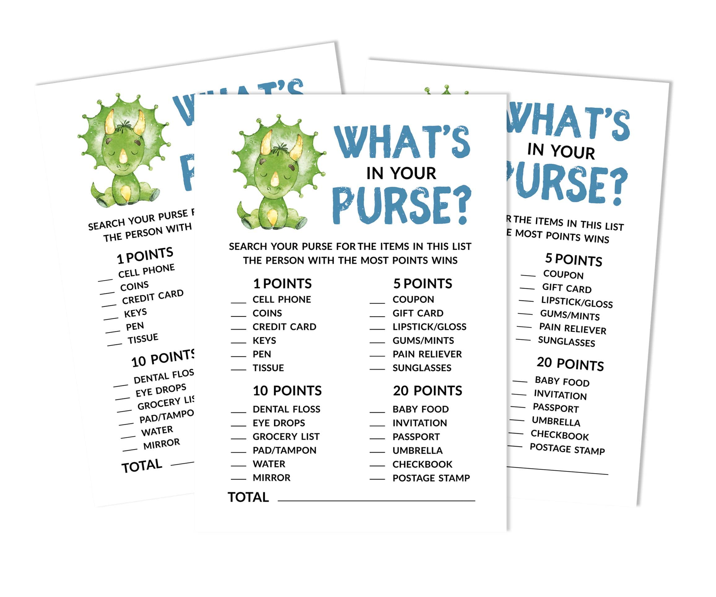 Inkdotpot 50What'sIn Your PurseBaby Shower GameCards Dinosaur Jungle ...