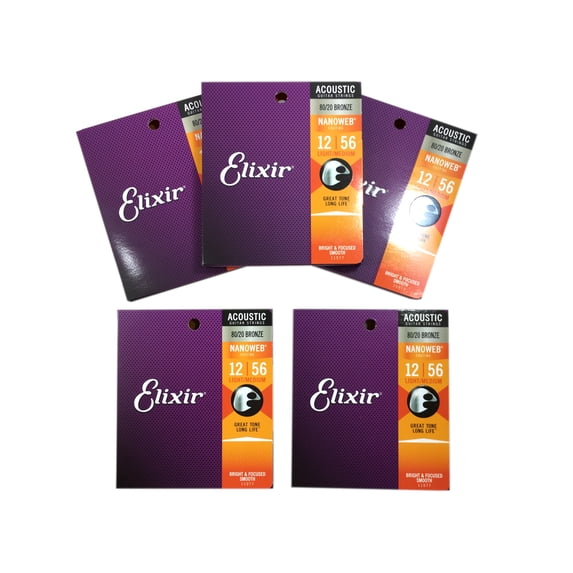 Elixir Guitar Strings - 5 Pack - 80/20 Bronze Nanoweb Light - Medium 12 ...