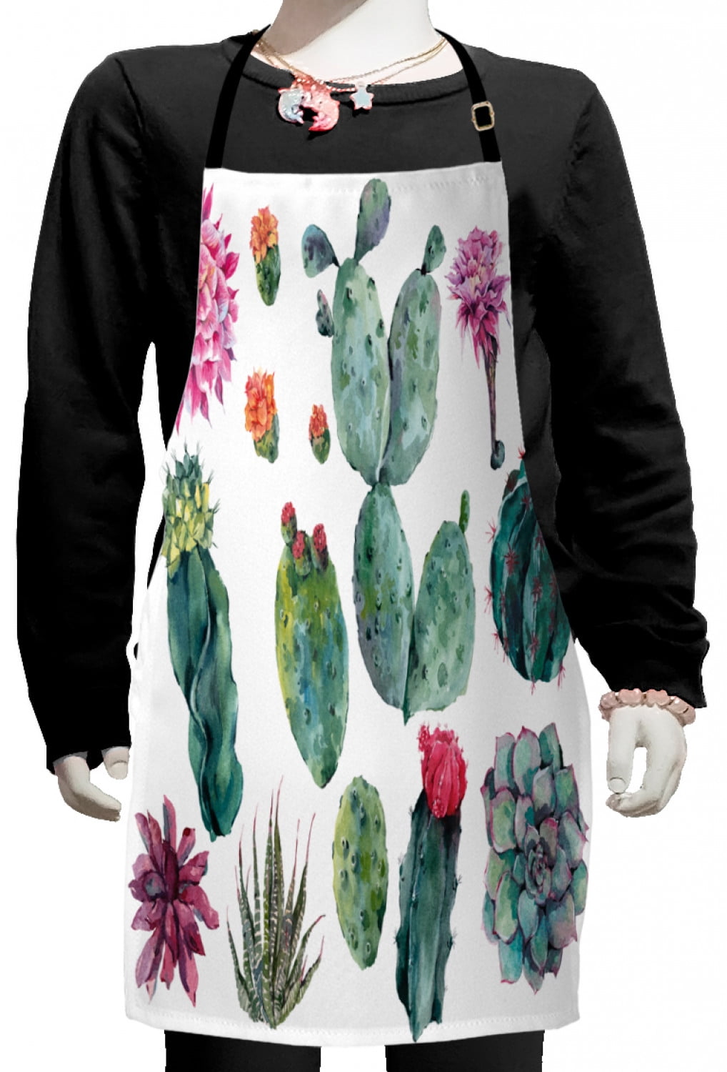 Nature Kids Apron, Desert Botanical Herbal Cartoon Style Cactus Plant ...