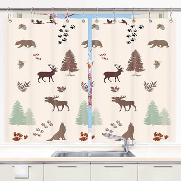 Cabin Kitchen Curtains, Lodge Moose Deer Country Style Kitchen Curtains ...