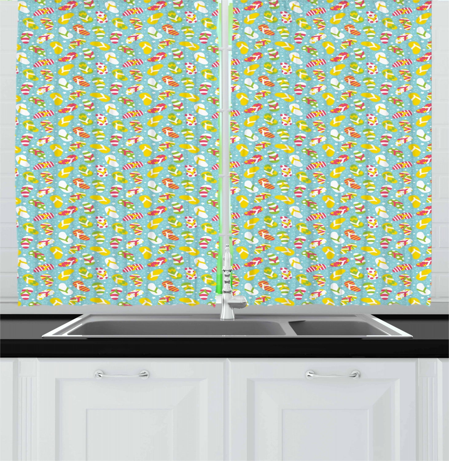 Flip Flop Curtains 2 Panels Set, Colorful and Different Patterned ...