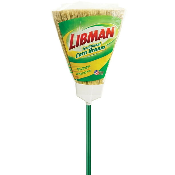 Libman Traditional Steel Green Handle 100% Premium Corn Broom Fibers ...