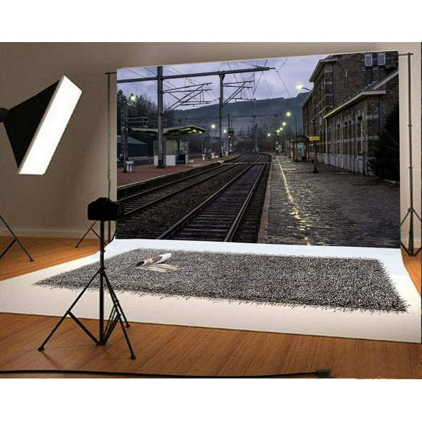 ABPHOTO 7x5ft Photography Backdrop Rail Track Mountain City Telegraph ...