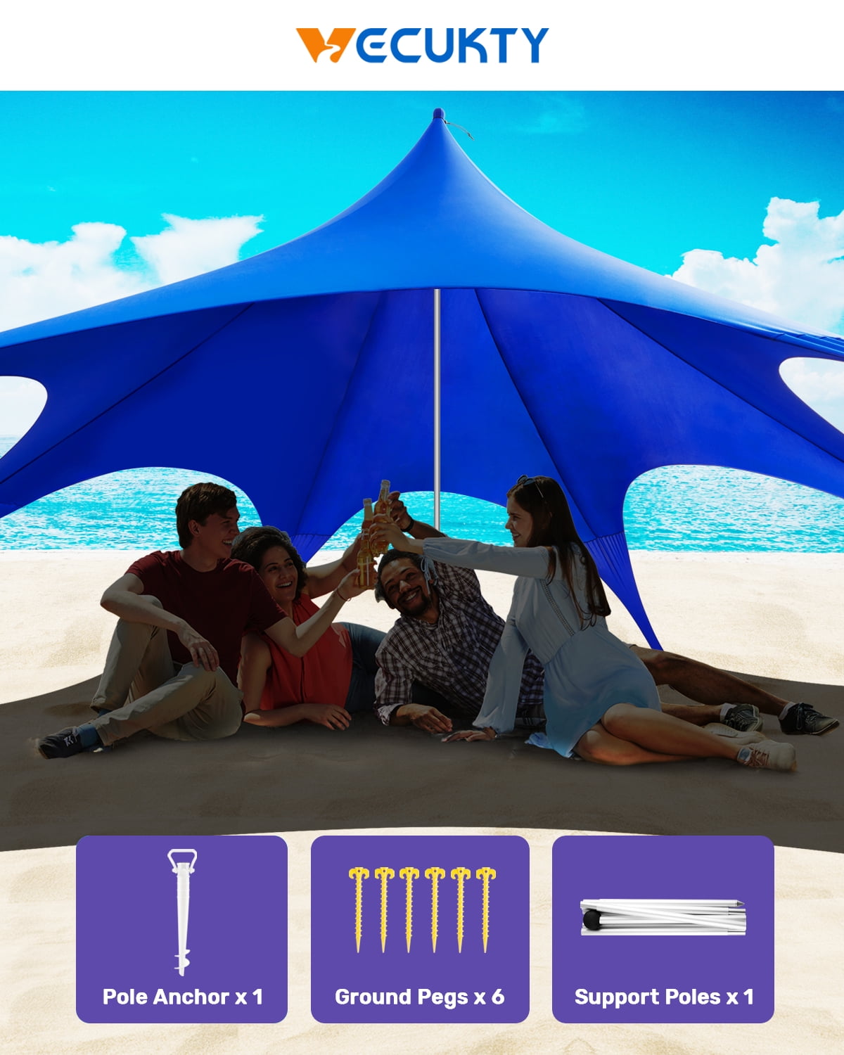Beach Canopy Tent Sun Shade, VECUKTY 12x12 FT Beach Tent Sun Shelter ...