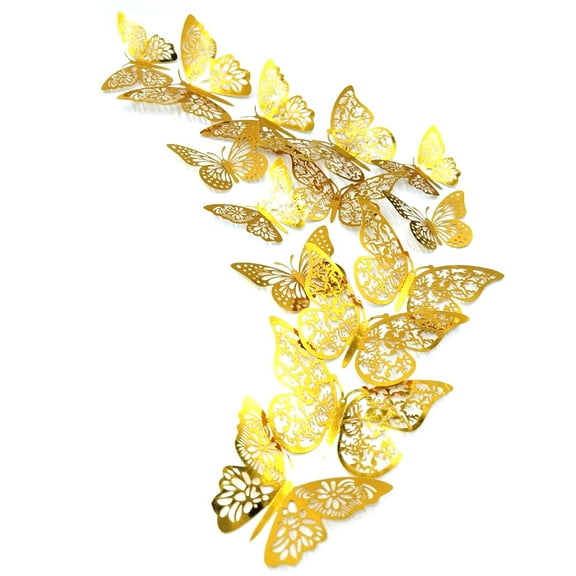 3D Butterfly Wall Decor - 12 Pcs, 3 Sizes, Gold Butterfly Decorations ...