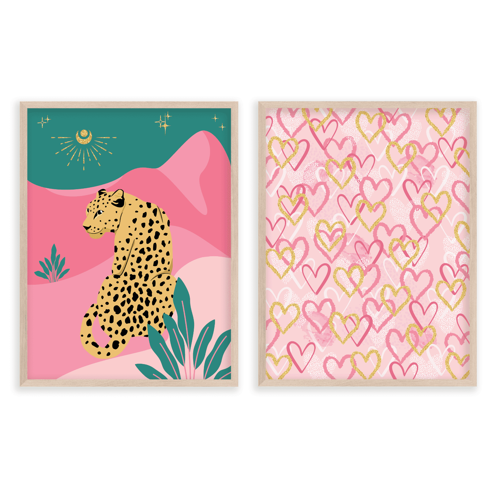 Jack Meets Kate Preppy Pink Cheetah & Heart Prints Wall Room Décor for ...