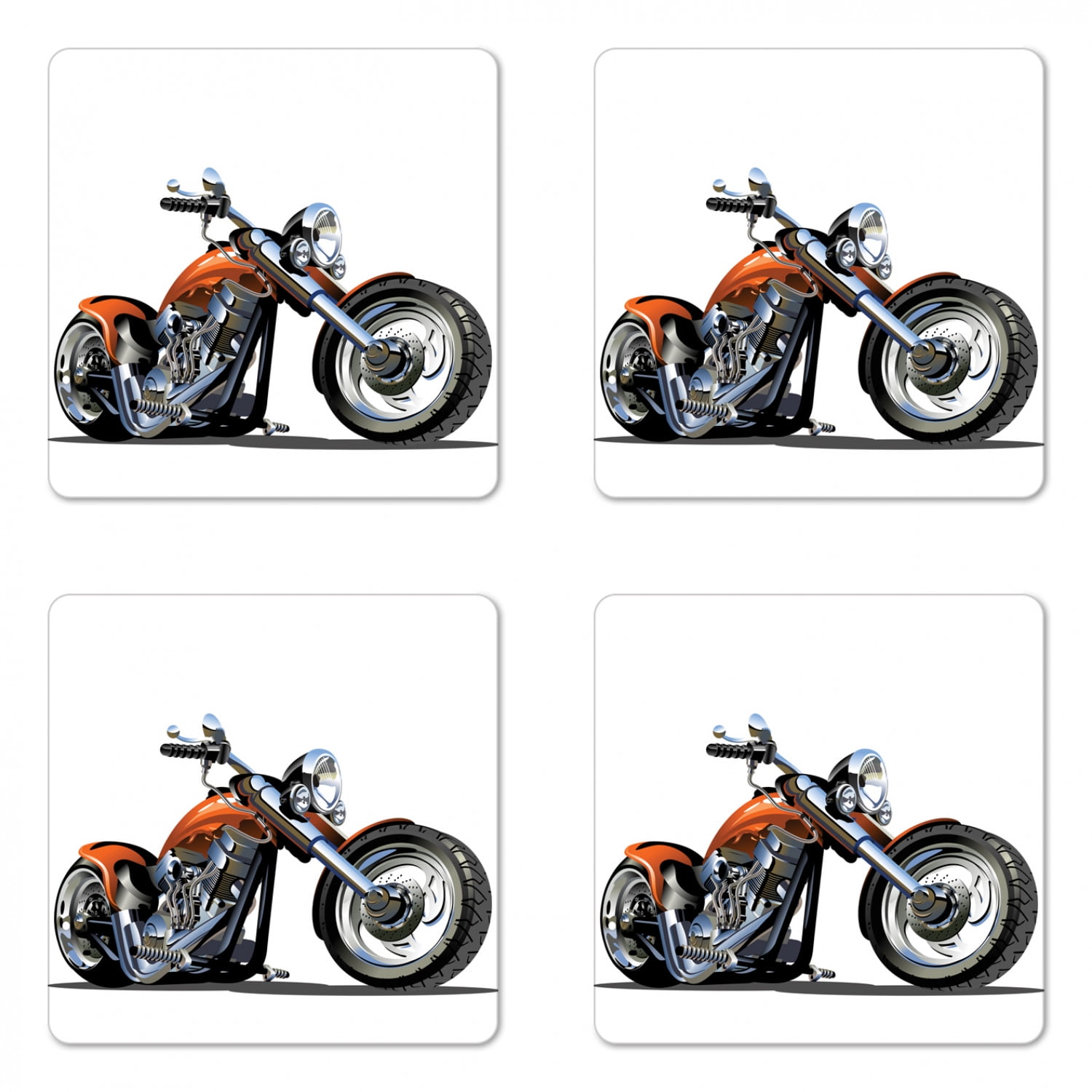 Motorcycle Coaster Set of 4, Adventure Motorbike Image Motorcyclist ...